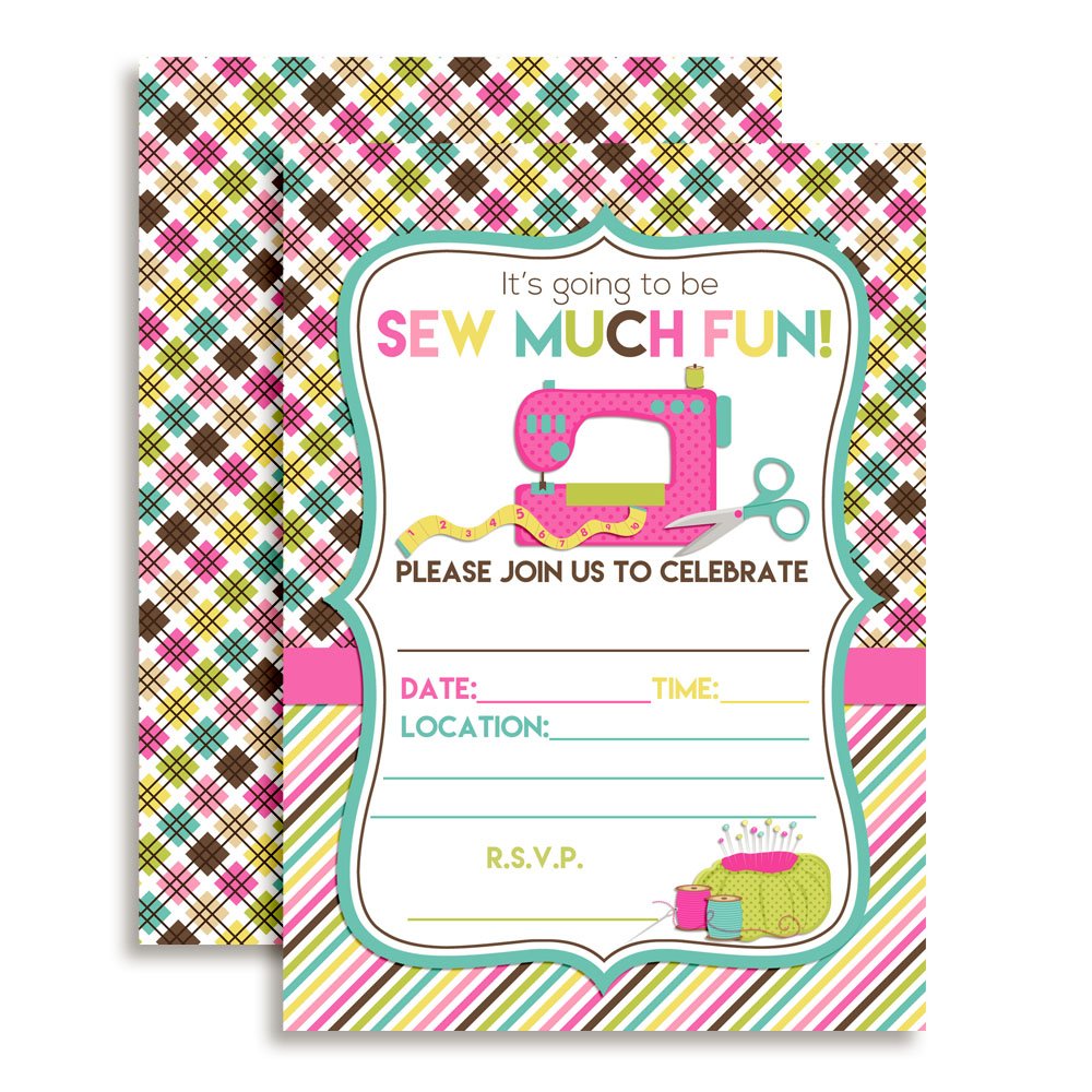 Amazon.com : Sew Much Fun Sewing Themed Birthday Party Invitations, 20 ...