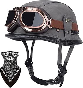 Amazon.com: Motorcycle Half Helmet,German Style Leather Open Face ...