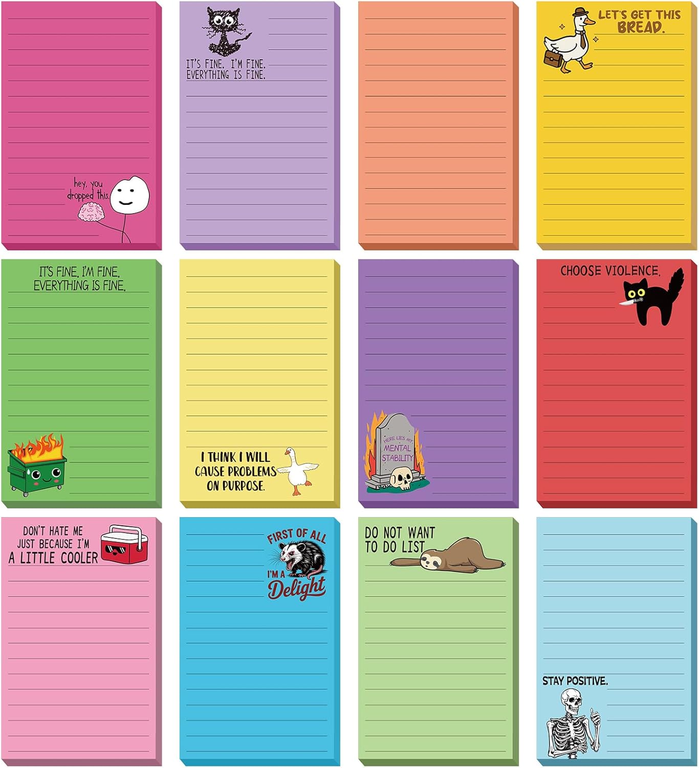 Amazon.com : Saypacck 12 Pcs Non-sticky Funny Notepads 5x3 Inches ...