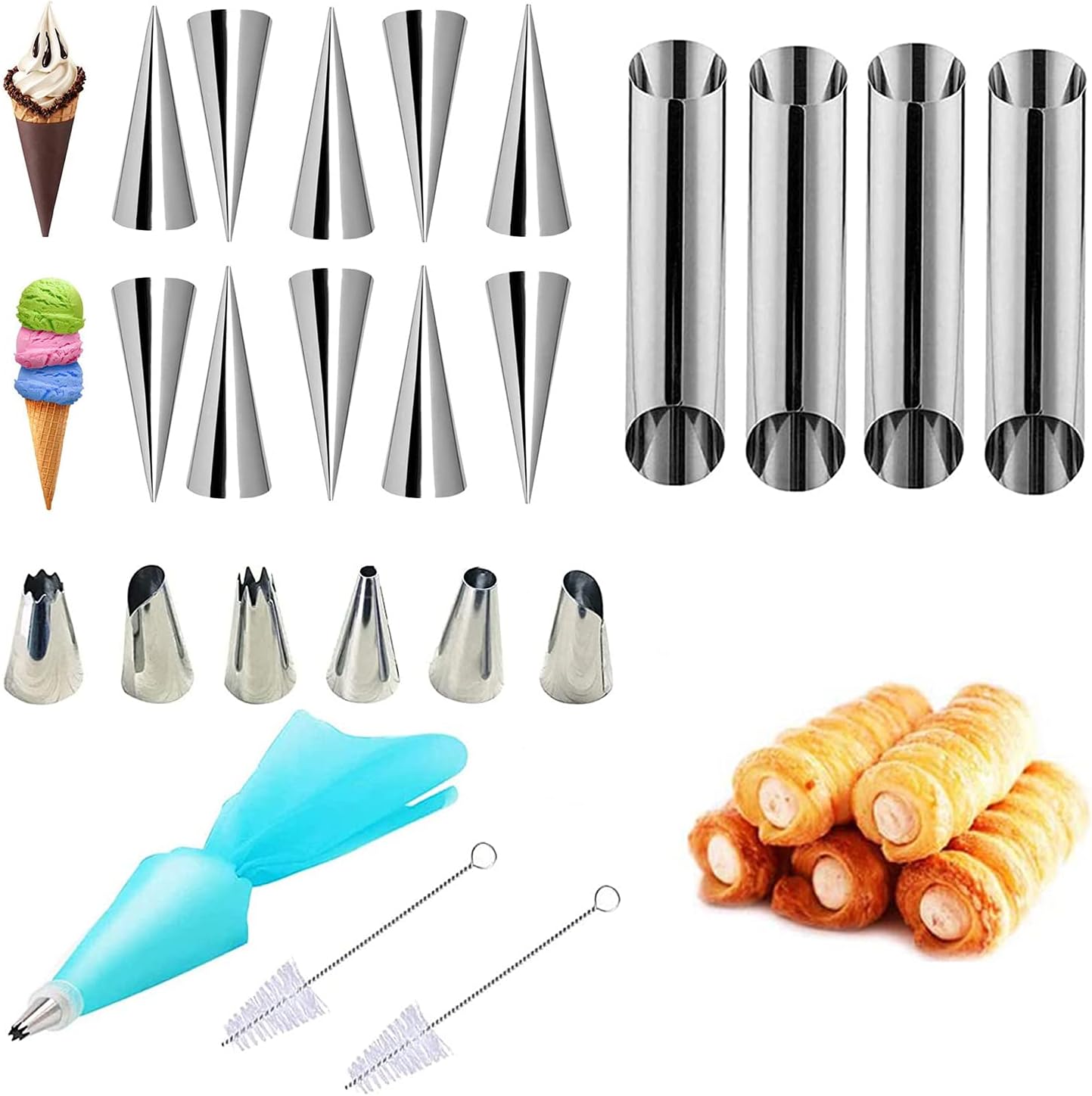 Amazon.com: ABSOK Cannoli Tubes Cream Corner Molds, Stainless Steel ...