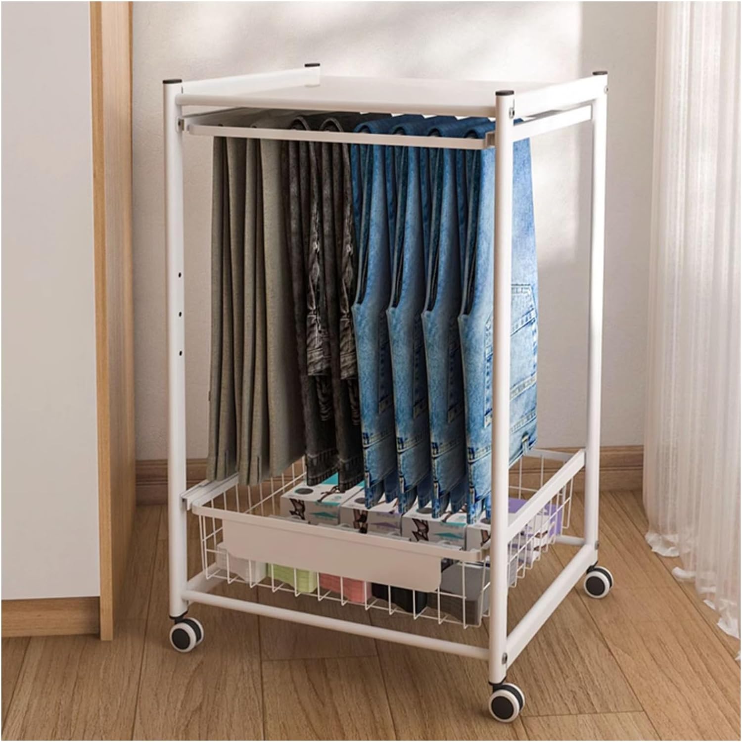 Amazon.com: ZERVA Small Space Closet Pants Hangers Organizer Cart for ...