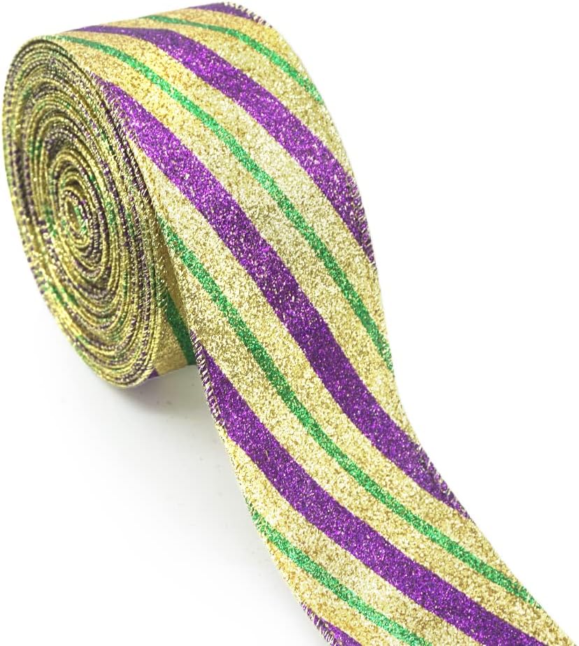 Amazon.com: Mardi Gras Fabric Ribbons 10 Yards Gold Purple Glitter ...