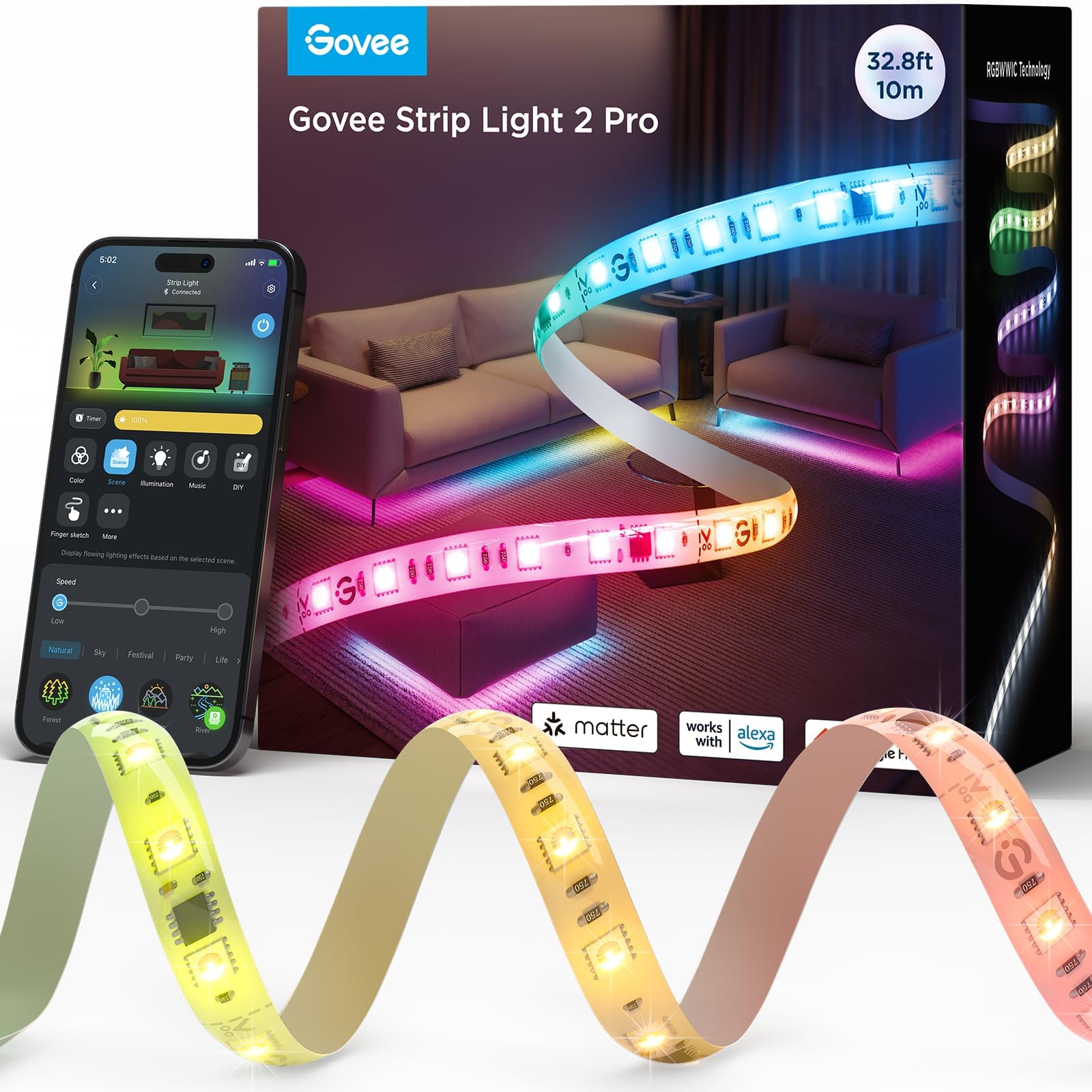 Amazon.com: Govee RGBIC Strip Light 2 Pro with Matter, 32.8ft Wi-Fi LED ...