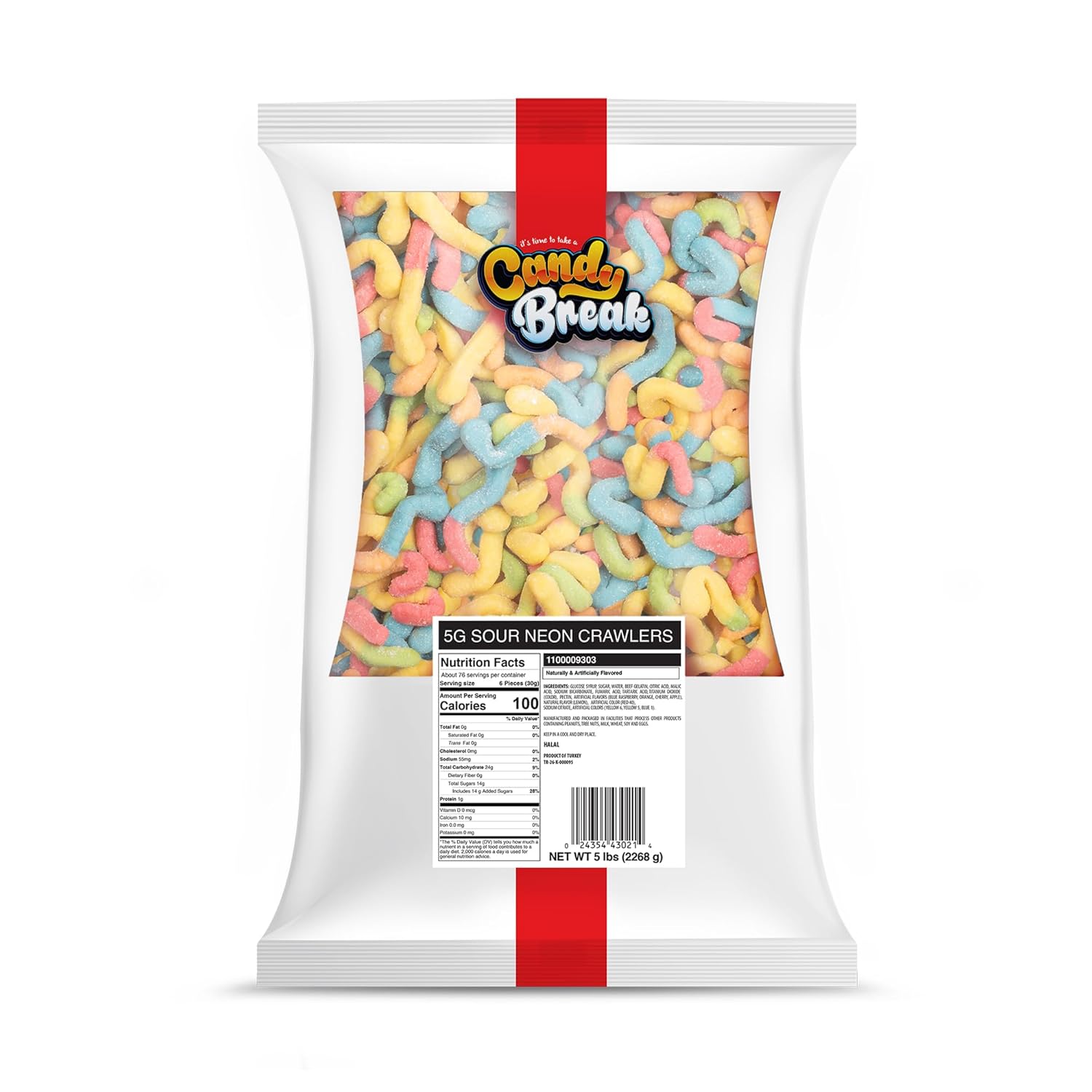 Amazon.com : Candy Break Sour Neon Crawlers Bulk Gummy Candy, 5 lbs Bag ...