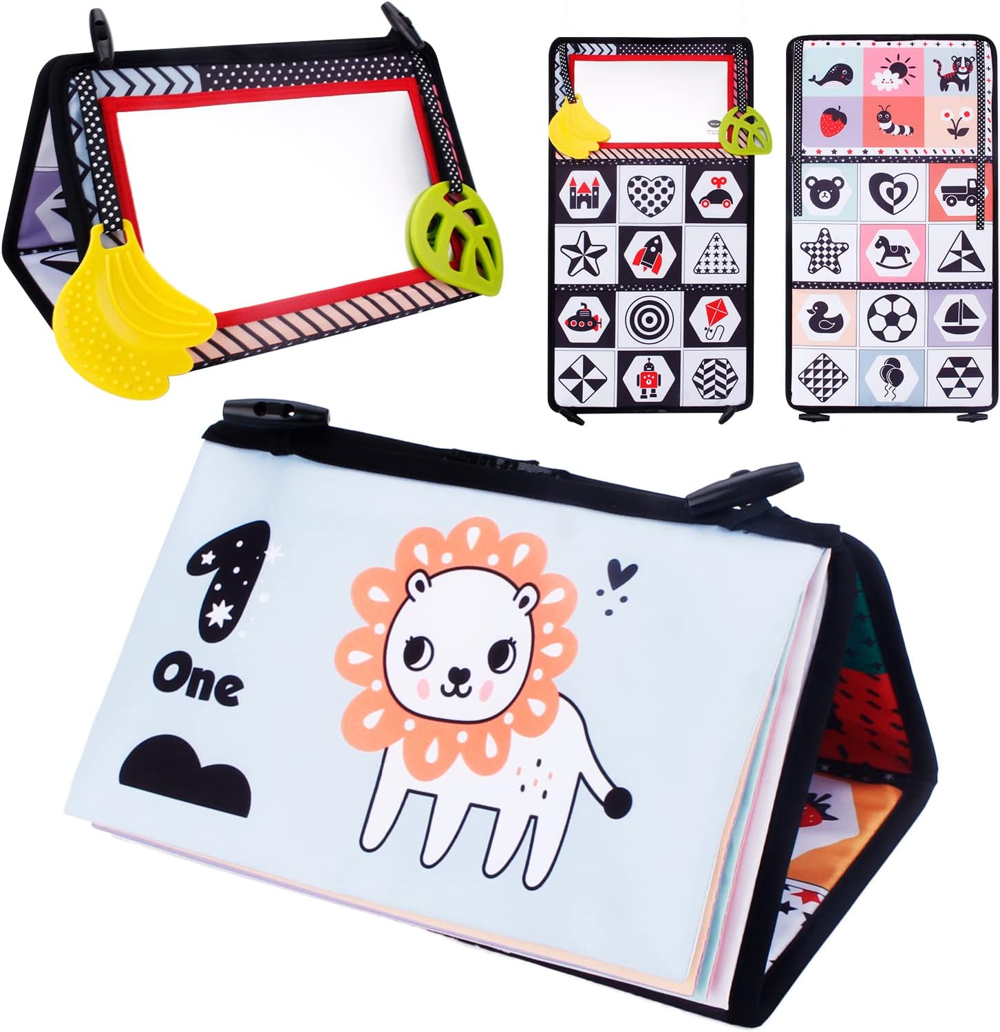 Joyfia Tummy Time Floor Mirror, Black and White Baby Book, High ...