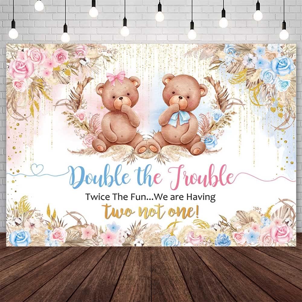 Amazon.com : AIBIIN 7x5ft Twin Bear Boy Baby Shower Backdrop It'S Twins ...