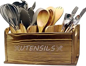 Amazon.com: ST-BEST-P Utensil Holder Rustic Wood White Large Farmhouse ...