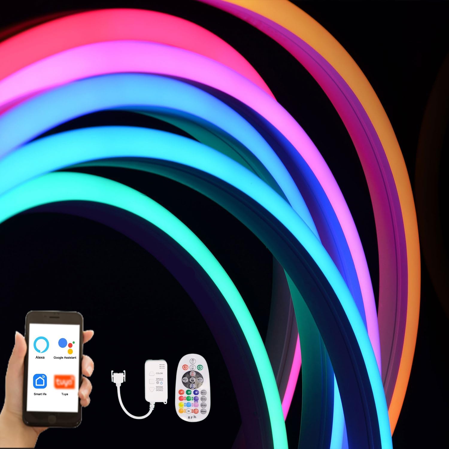 9s Light Tuya WiFi RGB 6mm Neon Flex 16.4ft Silicone Neon Strip with ...