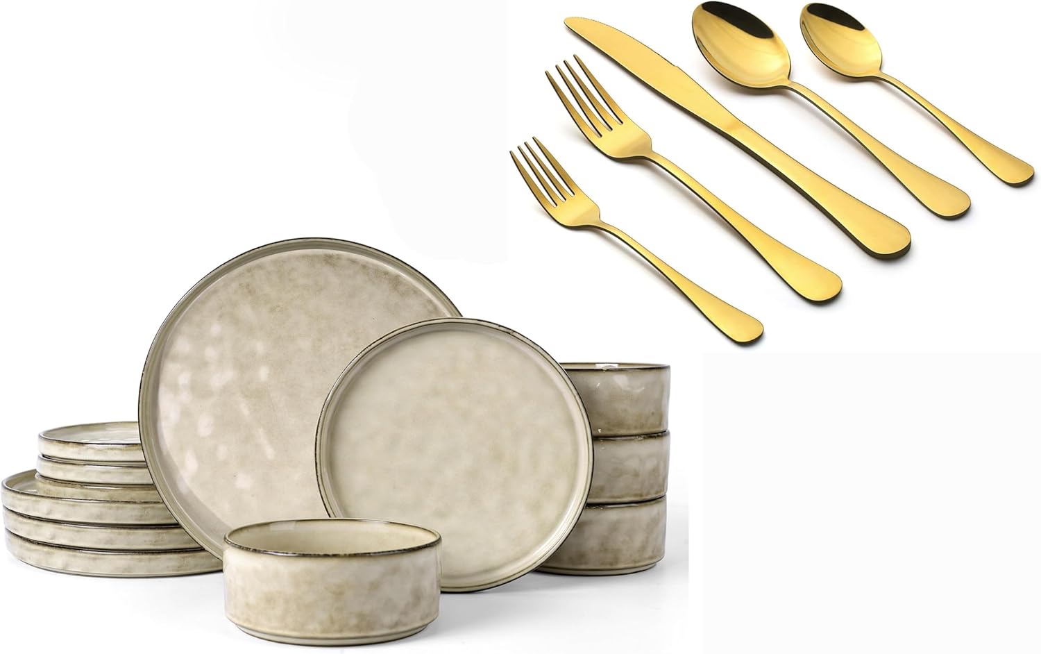 Amazon.com: LIANYU 32 Piece Dinnerware Set with Silverware, Stoneware ...