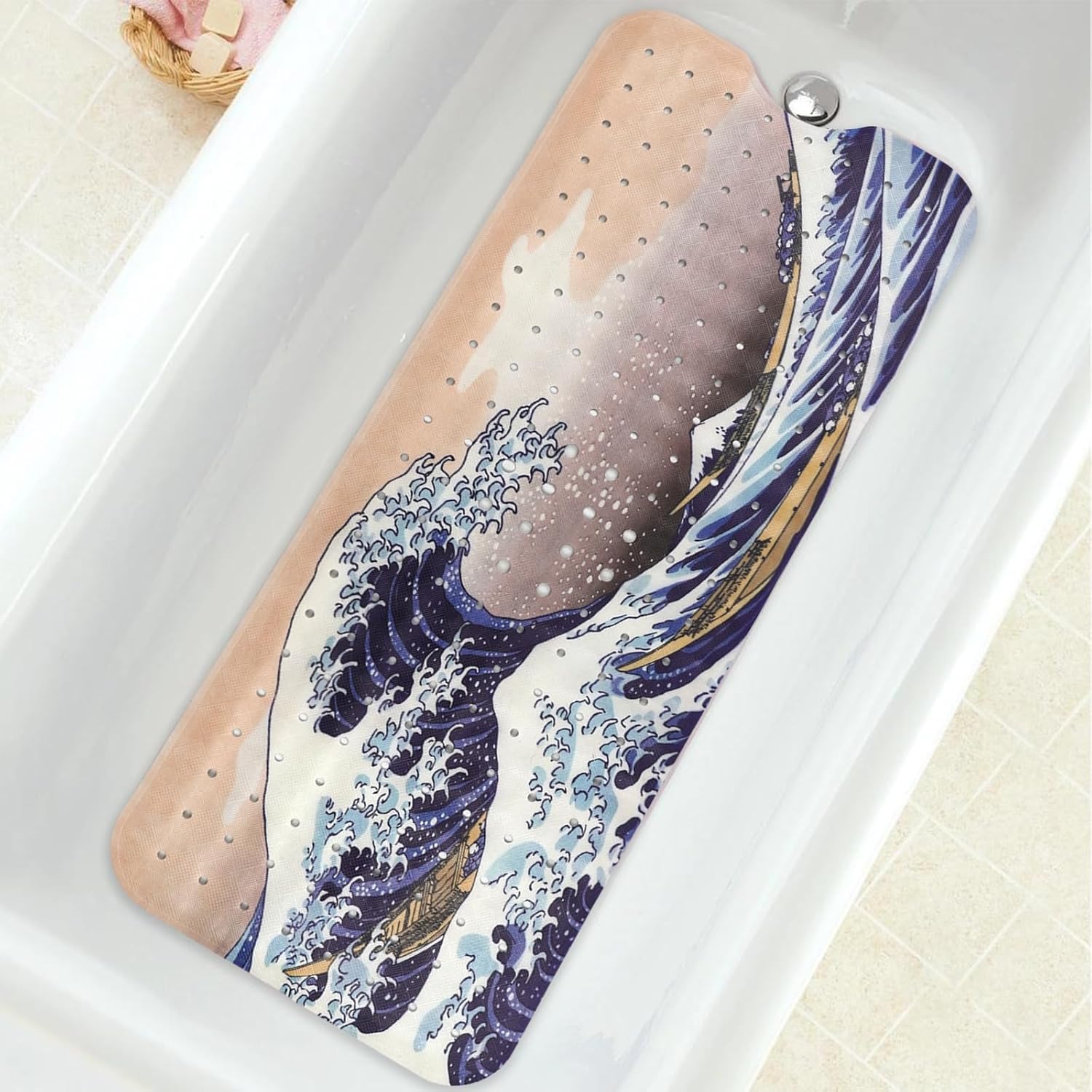 Amazon.com: Bathtub Mat Non Slip, Japanese Wave Extra Long Bath tub Mat ...
