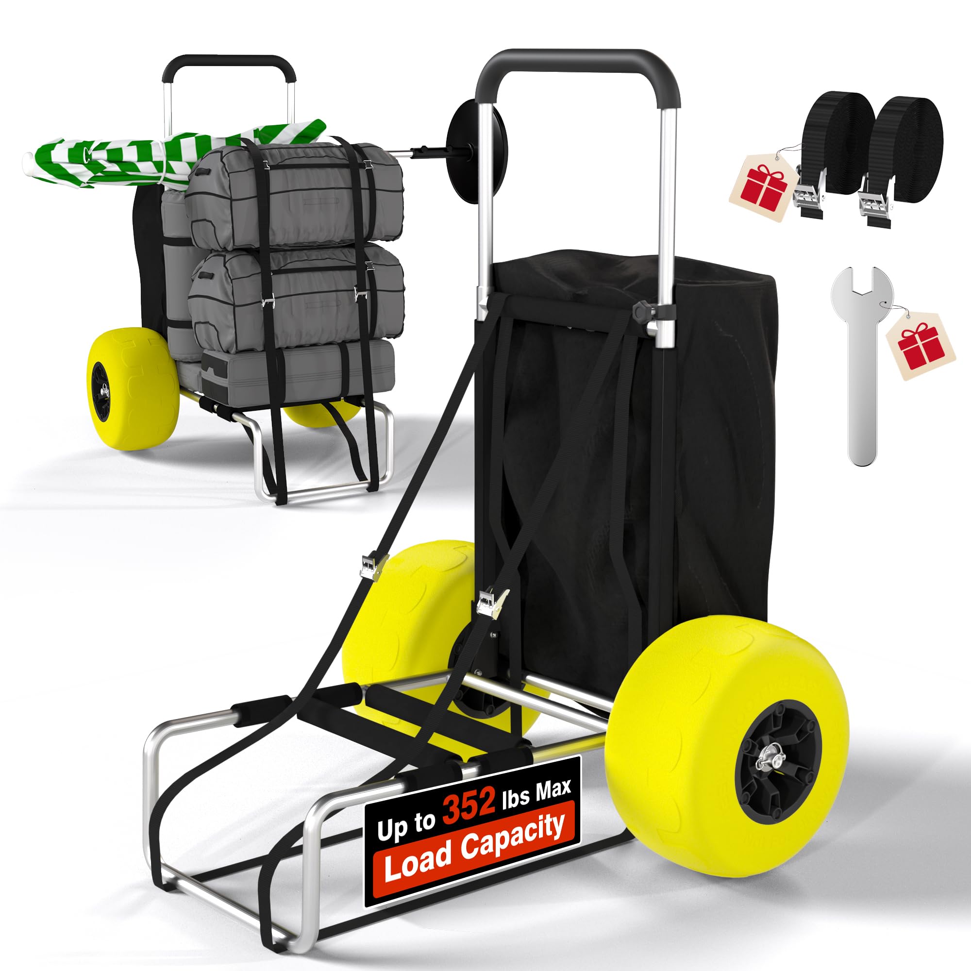 Beach Cart with 13" Big Balloon Wheels for Sand, 352LBS Loading ...