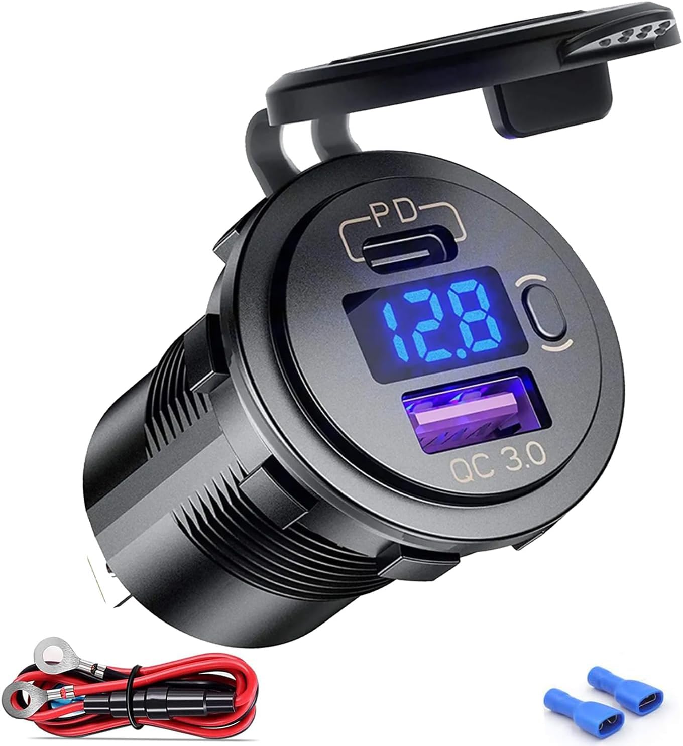 12V USB Outlet, 38W USB C Car Charger Socket, USB Quick Charge 3.0 Port ...