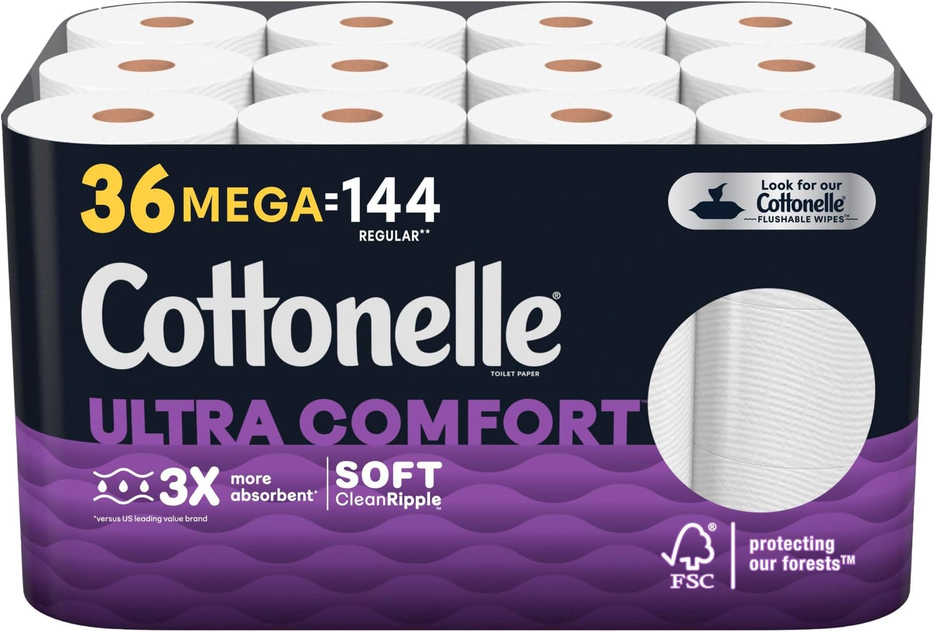 Amazon.com: Cottonelle Ultra Clean Toilet Paper, 24 Super Mega Rolls ...