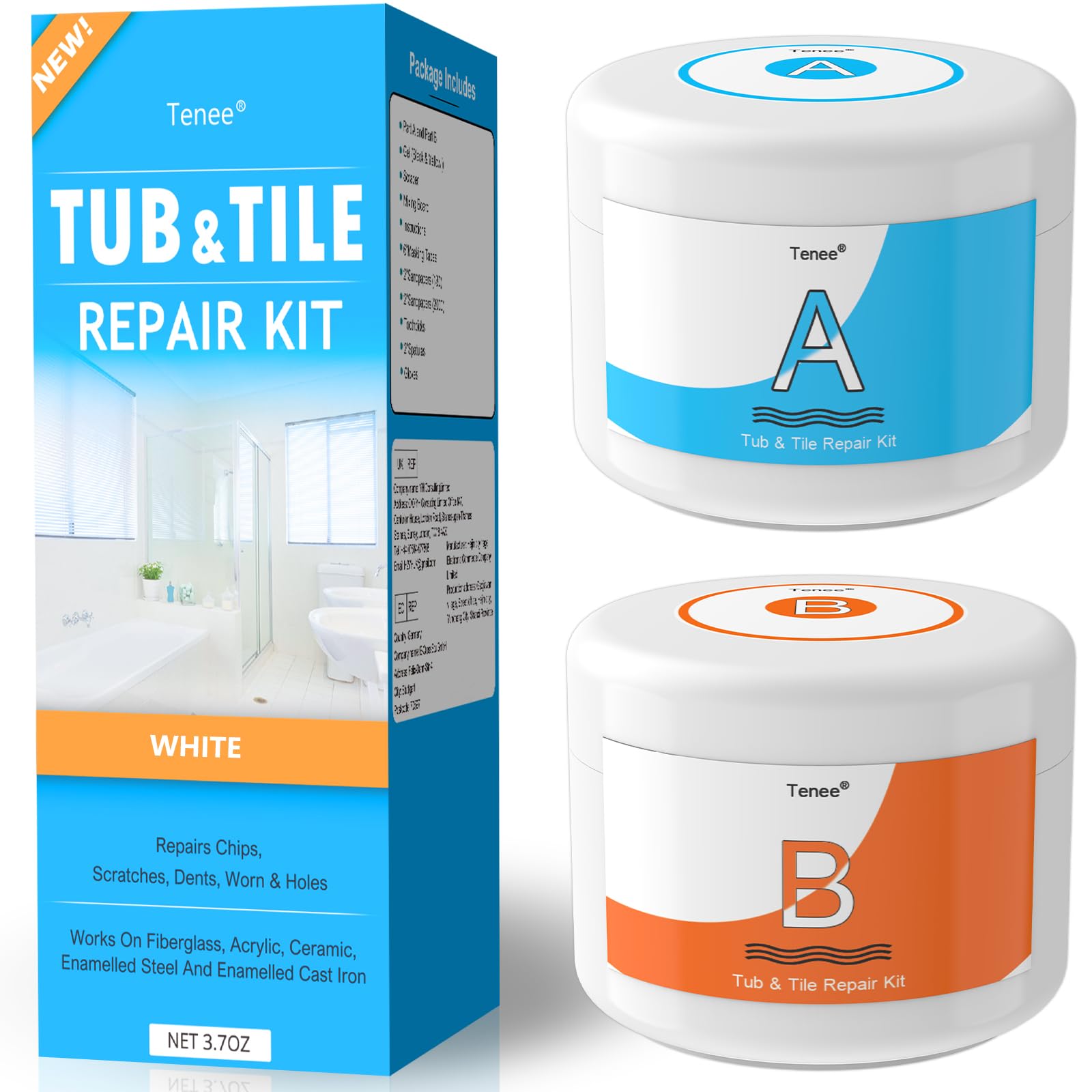Tenee Tub Repair Kit White & Porcelain Repair Kit - 3.7 OZ Fiberglass ...