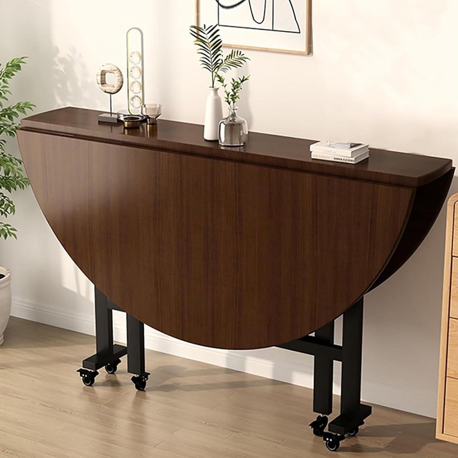 Amazon.com: Collapsible Round Drop Leaf Dining Table on Wheels ...