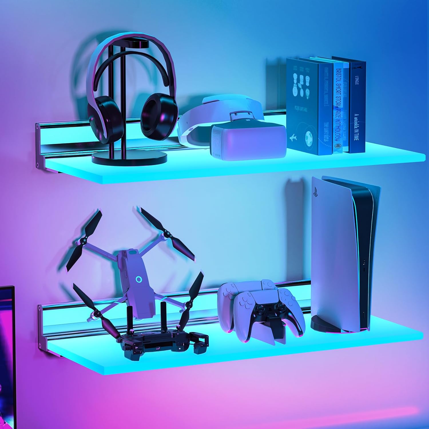 Amazon.com: VST Floating Shelf with Lights 2‑Pack | RGB Wall Shelves ...