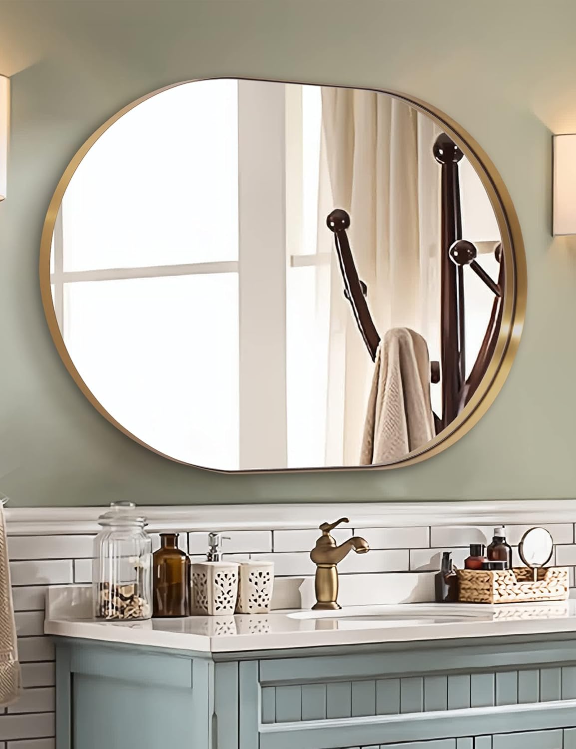 Amazon.com: ANDY STAR Brass Bathroom Mirror for Wall, 30x40 Gold Oval Mirrors for Bathroom ...