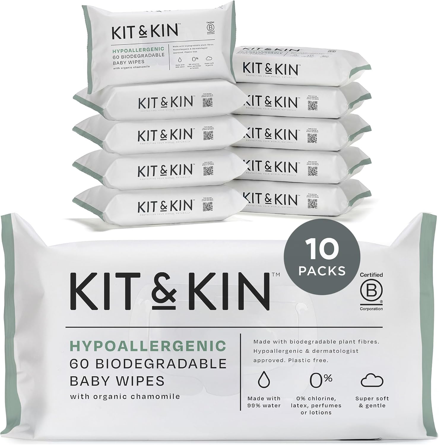 Kit & Kin Premium Eco Baby Wipes, 600 Wet Wipes (10 packs ...