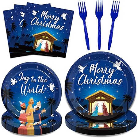 Amazon.com: 96Pcs Holy Night Nativity Christmas Party Plates, Joy to ...