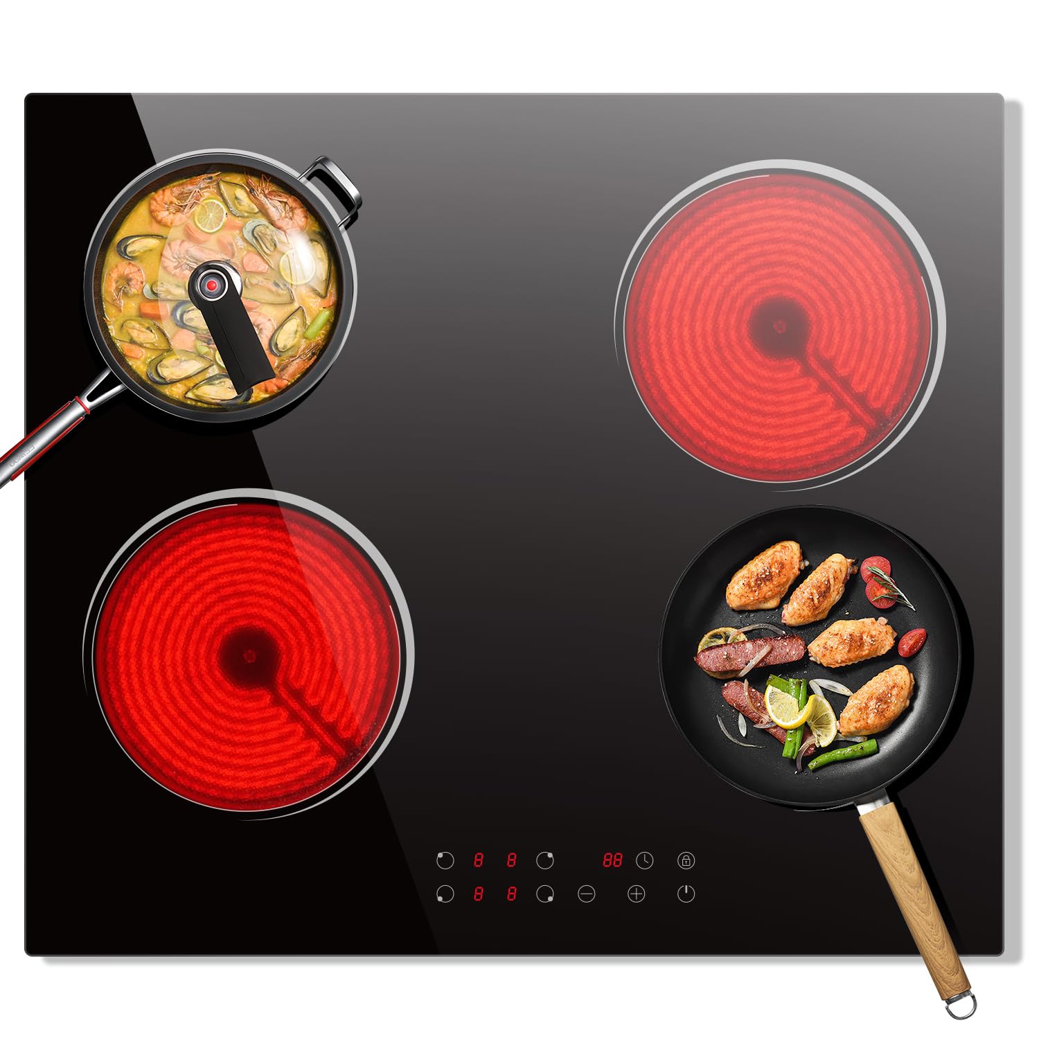 4 Zone Electric Hob, Nefaracy 60cm Ceramic Hob 6000W, Built-in Electric ...