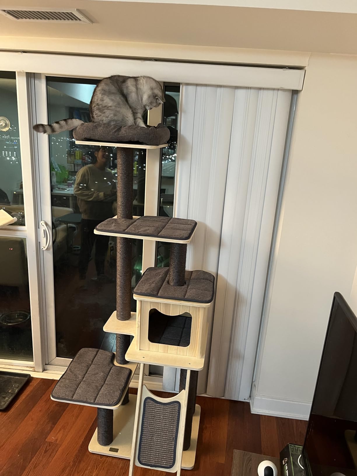 PETSITE 69" Tall Wooden Cat Tree Tower, Modern Cat Activity Center Tree ...