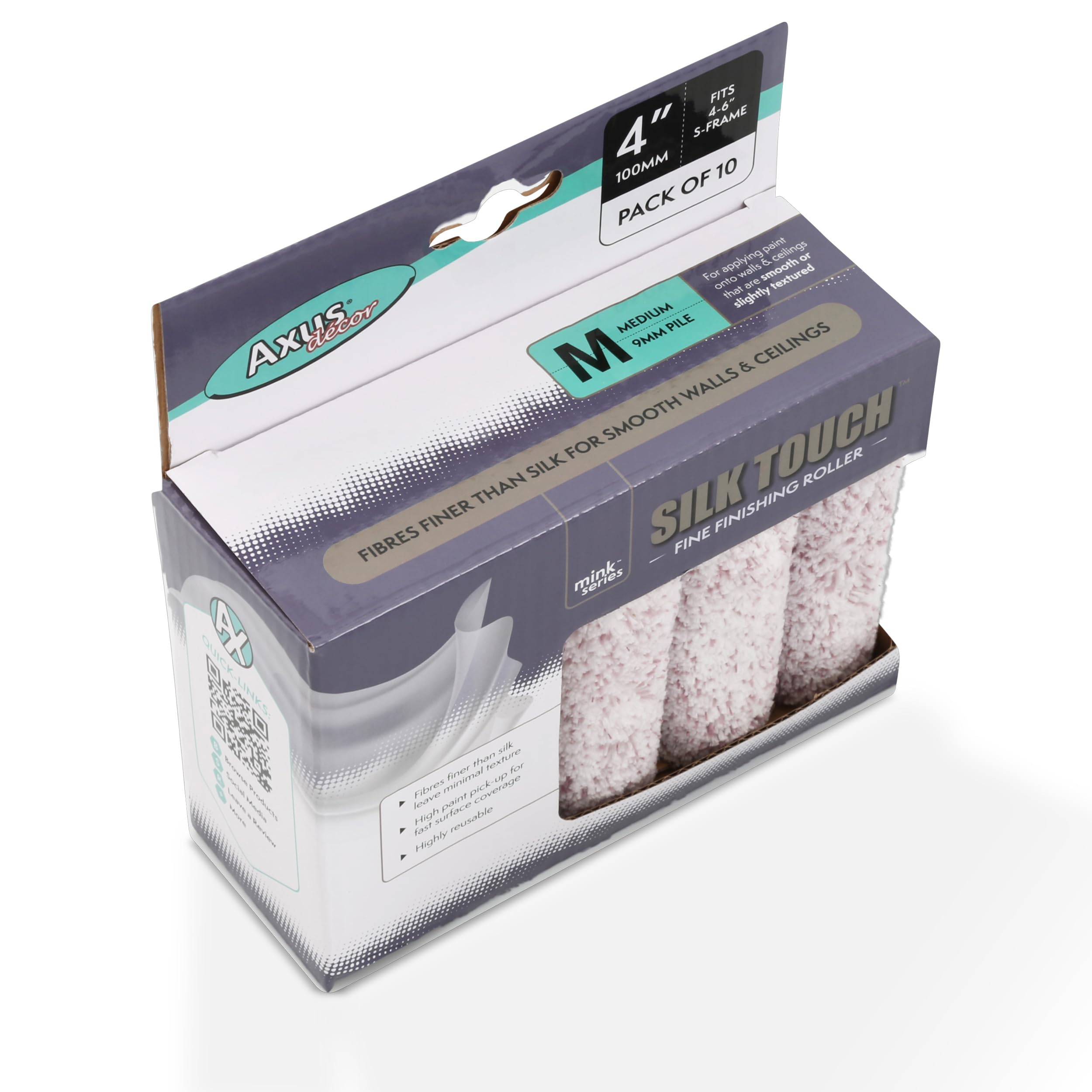 Axus Decor Paint Roller Sleeve - 4 Inch - Finer Fiber - 10 Pack Medium ...