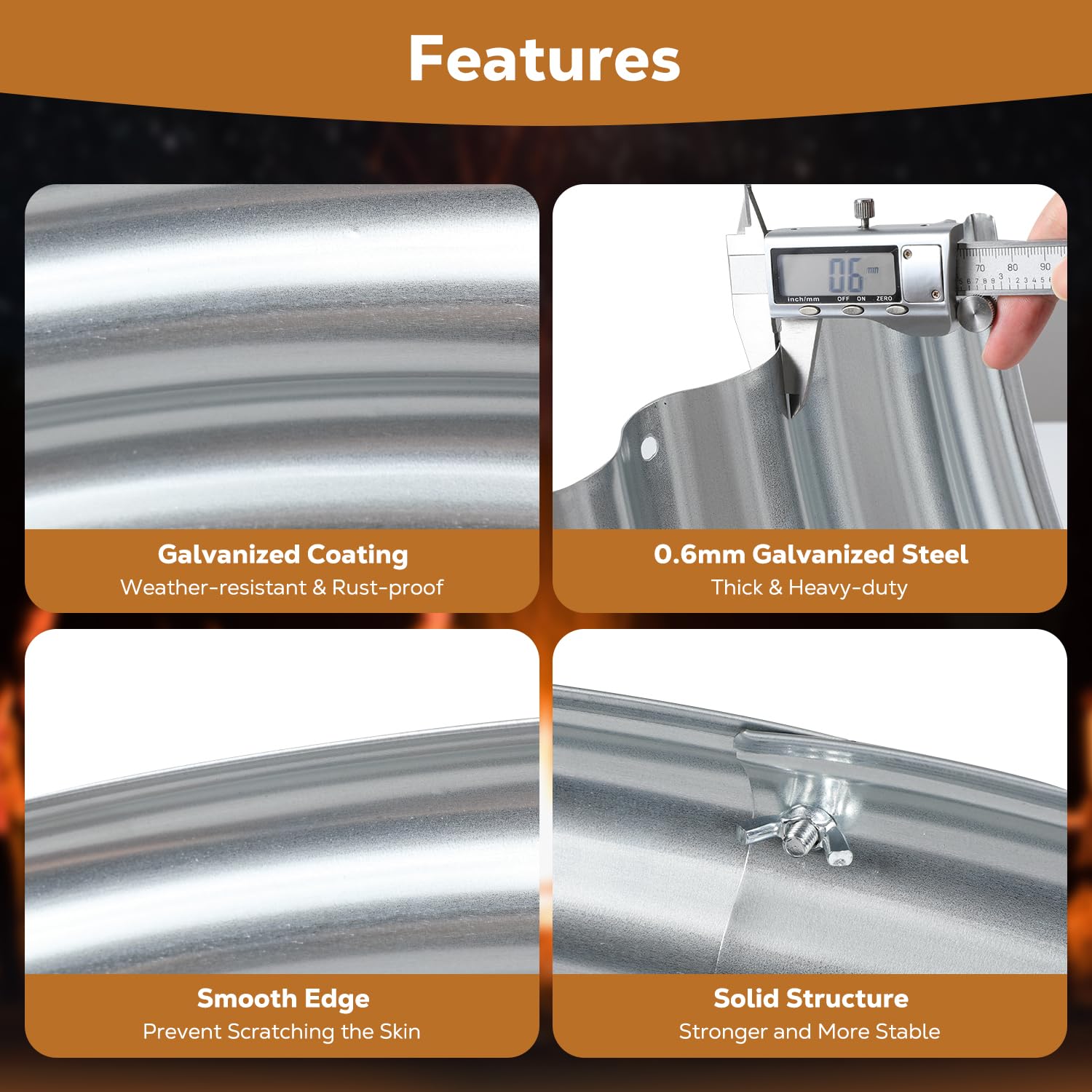 Snapklik.com : 24 Inch Round Galvanized Fire Pit Ring, Silver Round ...