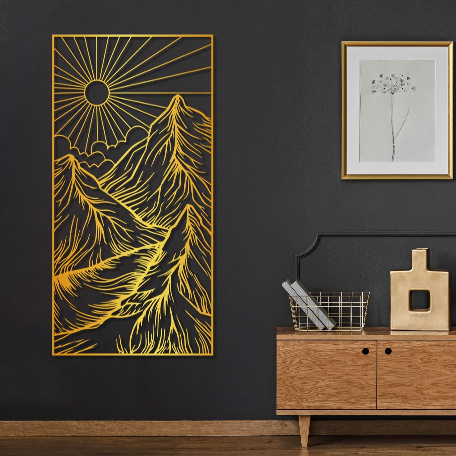 Amazon.com: Minimalist Mountain Metal Wall Art, Mountain and Sun Metal ...
