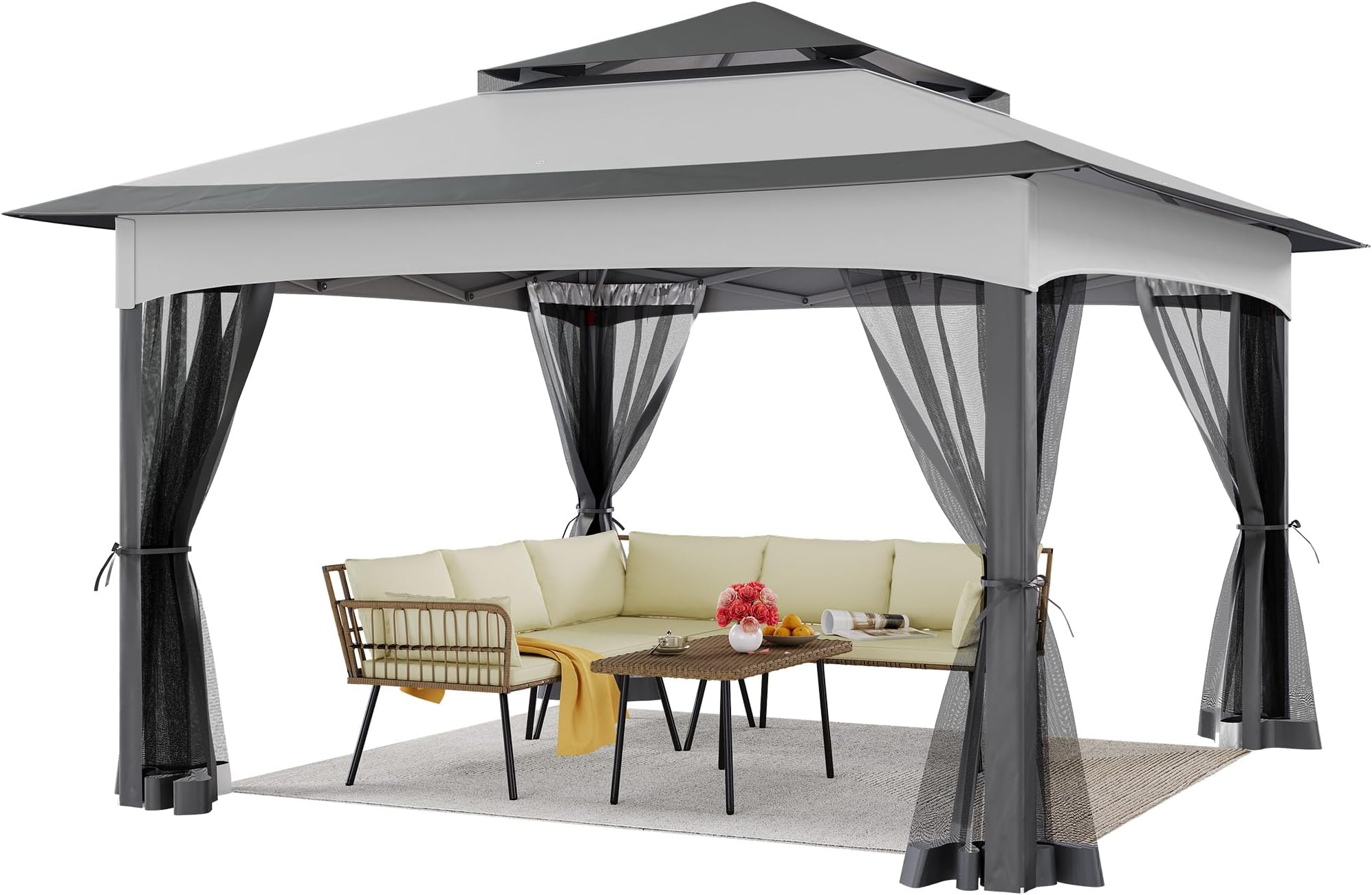 COSTWAY 4 x 3m Garden Gazebo, Marquee Party Canopy Tent with Removable ...