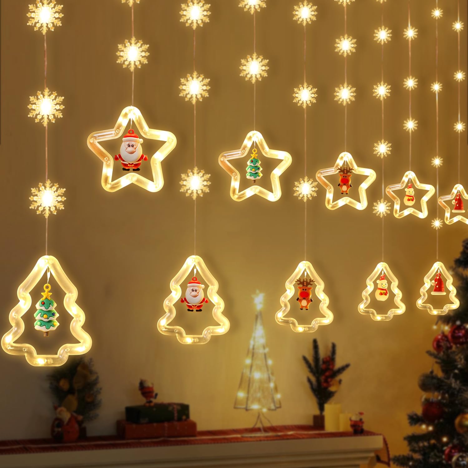 Christmas Curtain Lights, 10 LED Christmas String Lights with 40 ...