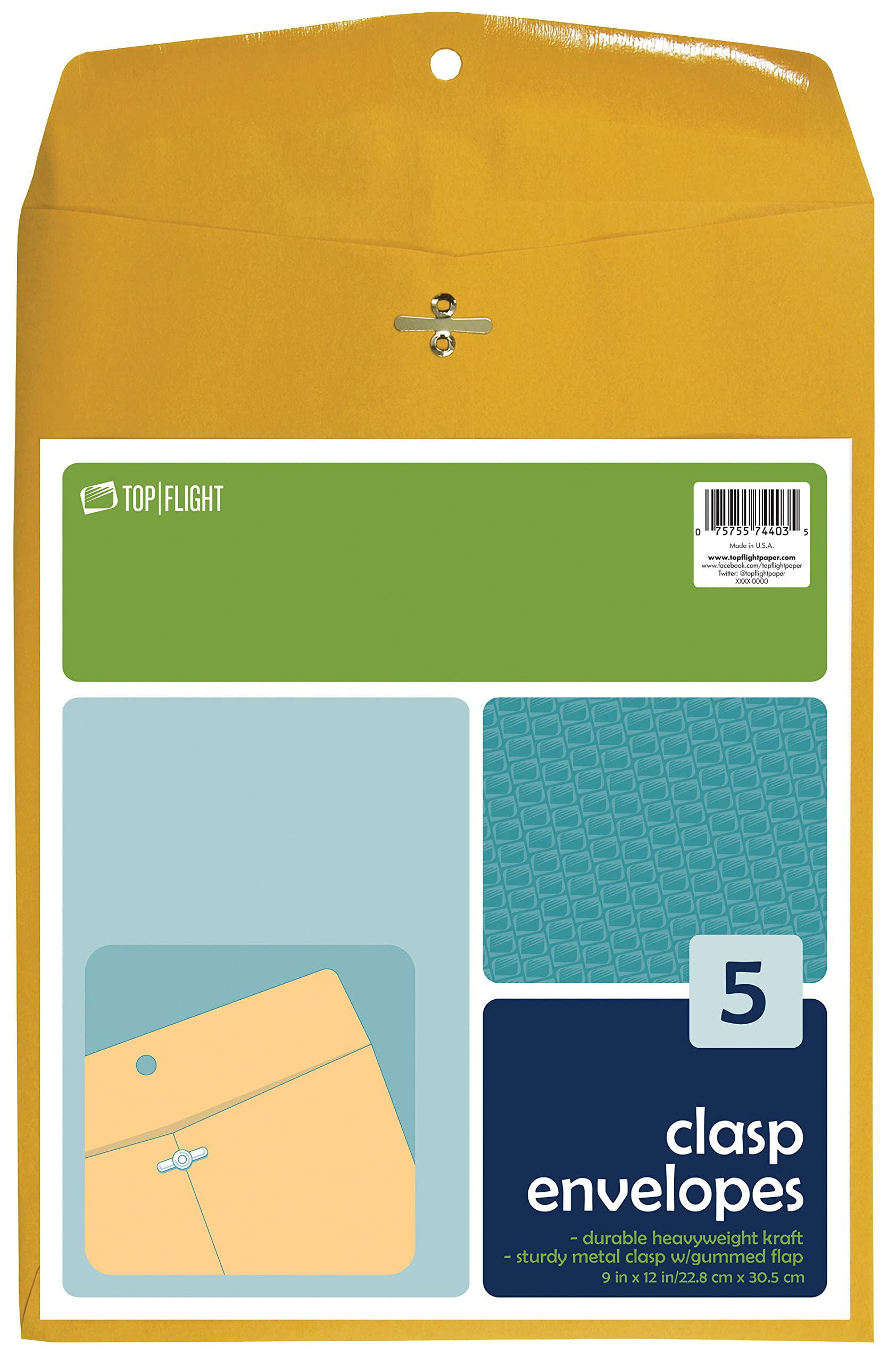 Amazon.com : Top Flight Clasp Envelopes, Gummed and Clasped Closure, 9 ...