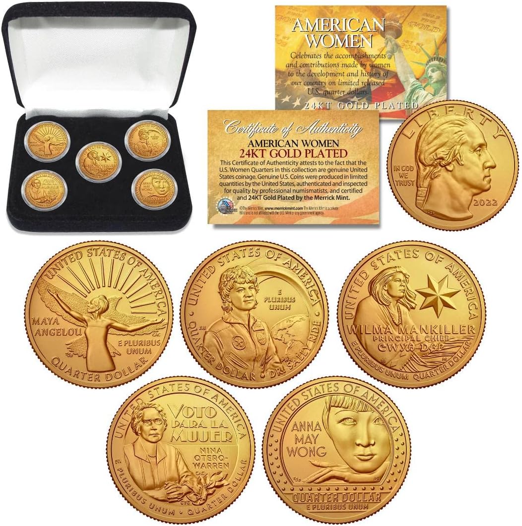 Amazon.com: 2022 24K Gold American Women Quarters U.S. Mint 5-Coin Full ...