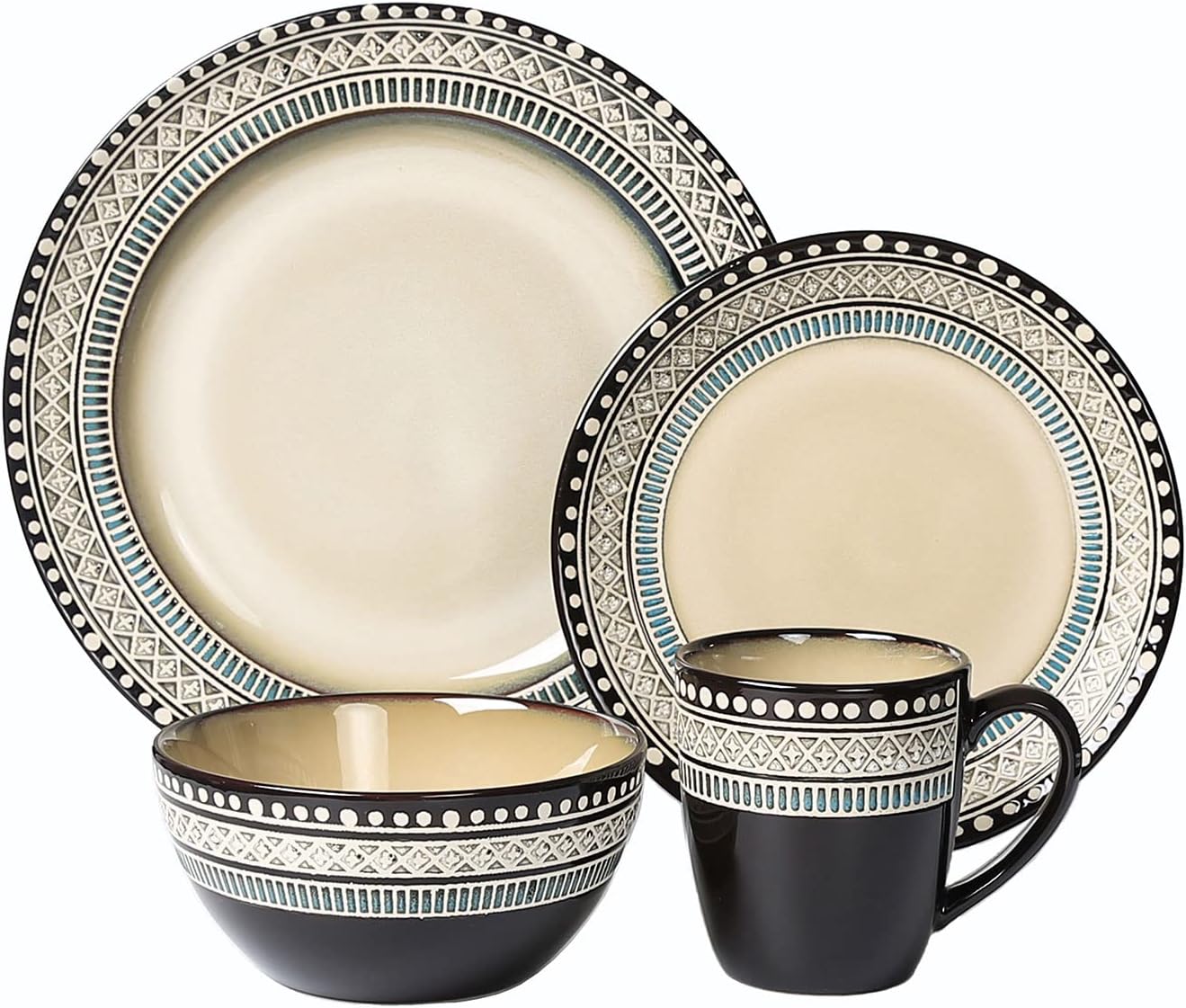 Amazon.com | Stylish and Elegant 16 Piece Stoneware Dinnerware Service ...