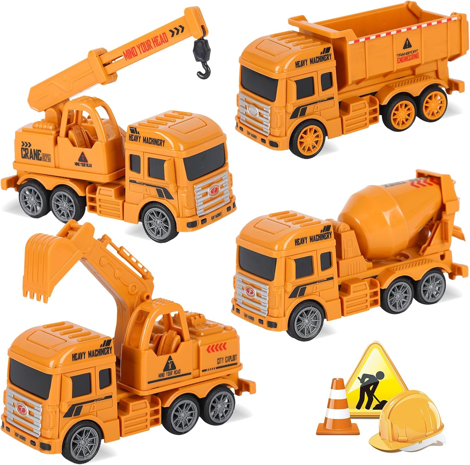 Fadcaer Kids Construction Truck Toy, 4 Pcs Construction Vehicles Trucks ...