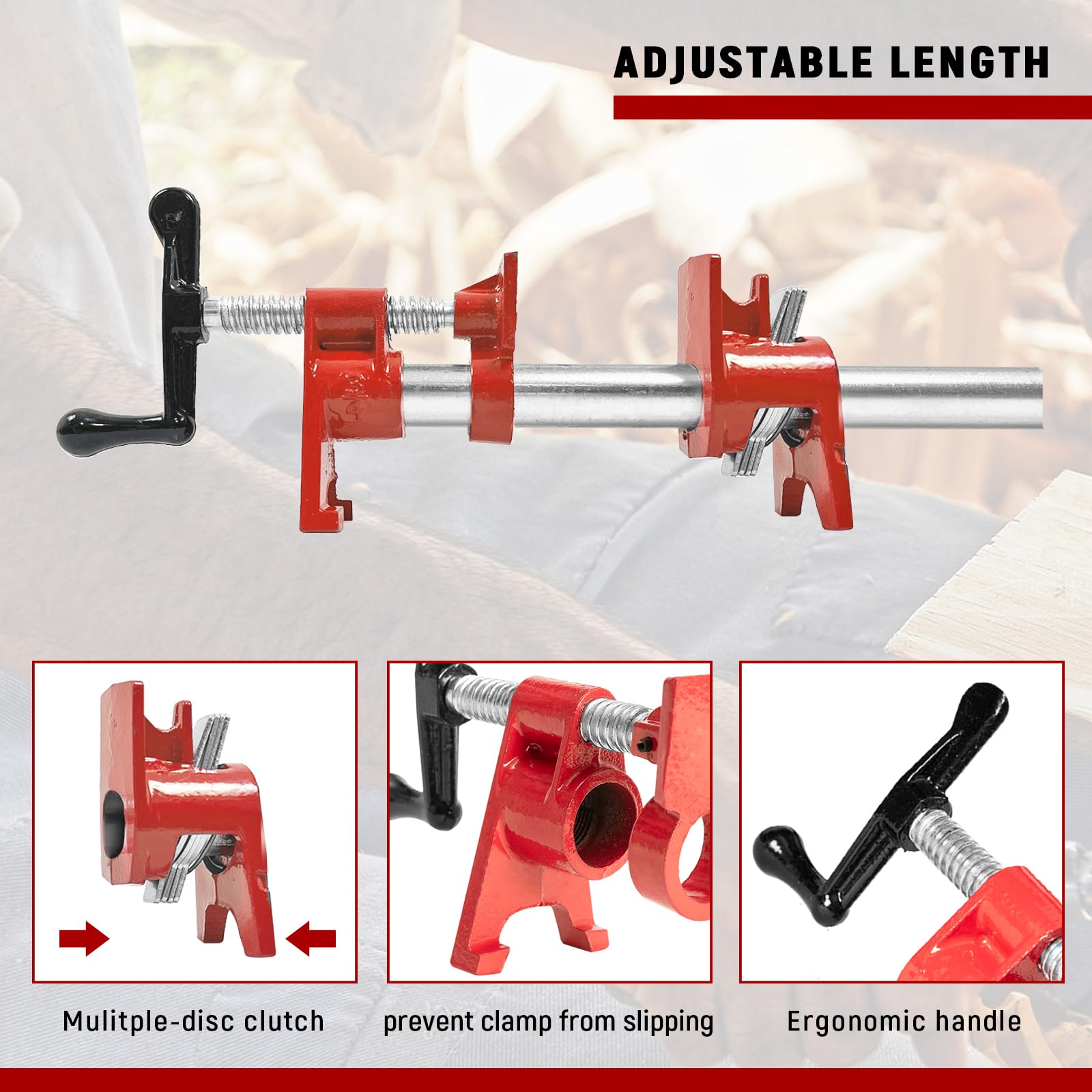 Wood Gluing Clamps Set Of 4 4-Pack Of 3/4 Inch Pipe Clamps With Feet ...