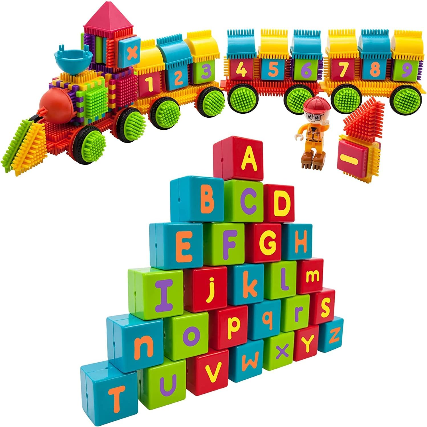 Amazon.com: PicassoTiles Magnetic Puzzle Cube + Train 103pc Bristle ...