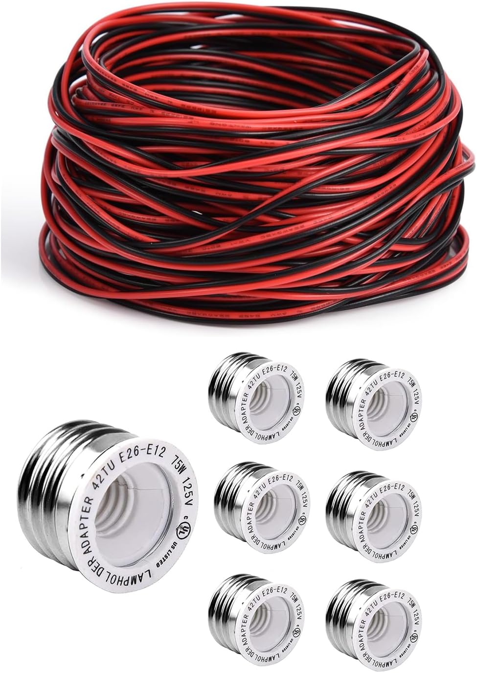 JACKYLED 65.6ft Extension Cable Wire Cord and 6 Pack UL-Listed E26 to ...