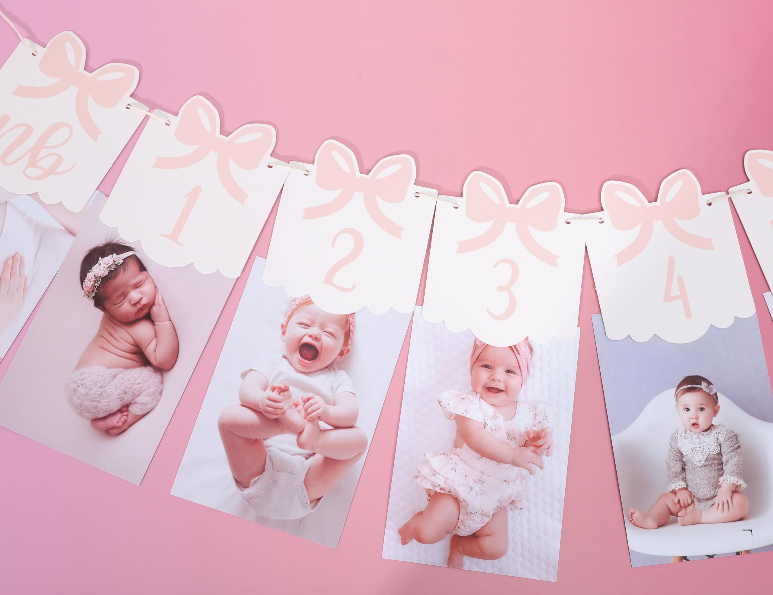 Amazon.com: Pink 1 To 12 Months Photo Banner - Girls Sweet One Birthday ...