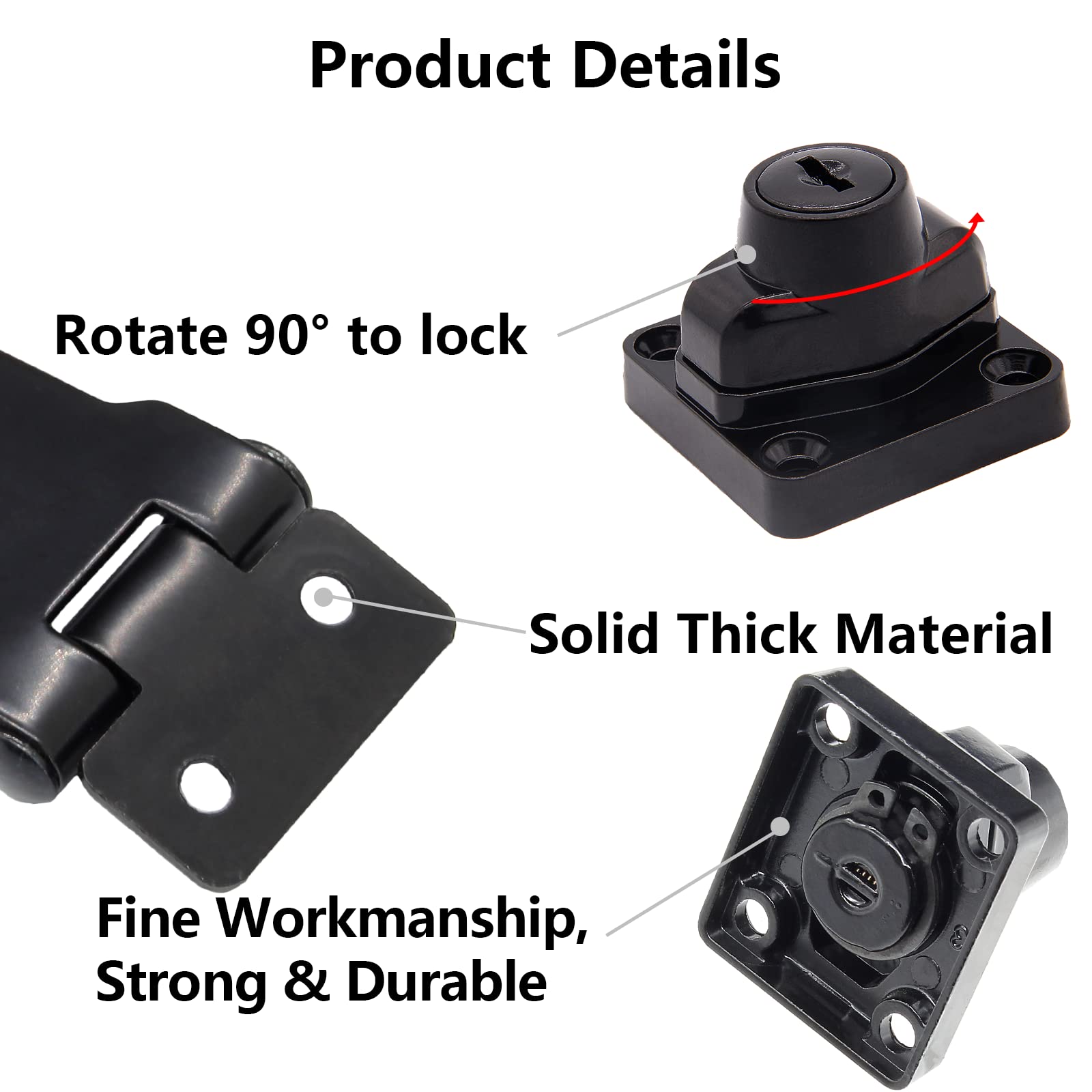 Snapklik.com : Kyuionty 4 Pcs Keyed Hasp Locks 3 Inch Twist Knob Keyed ...