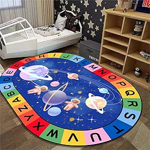 Outer Space Area Rug，5X6ft, ABC Alphabet Educational Learning Rugs, Non ...