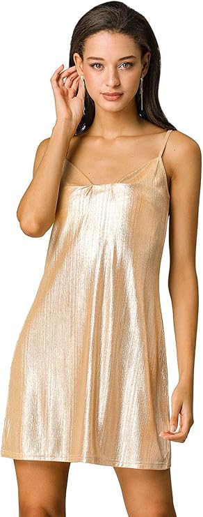 Amazon.com: Allegra K Women's Sparkly Metallic Sleeveless Spaghetti ...