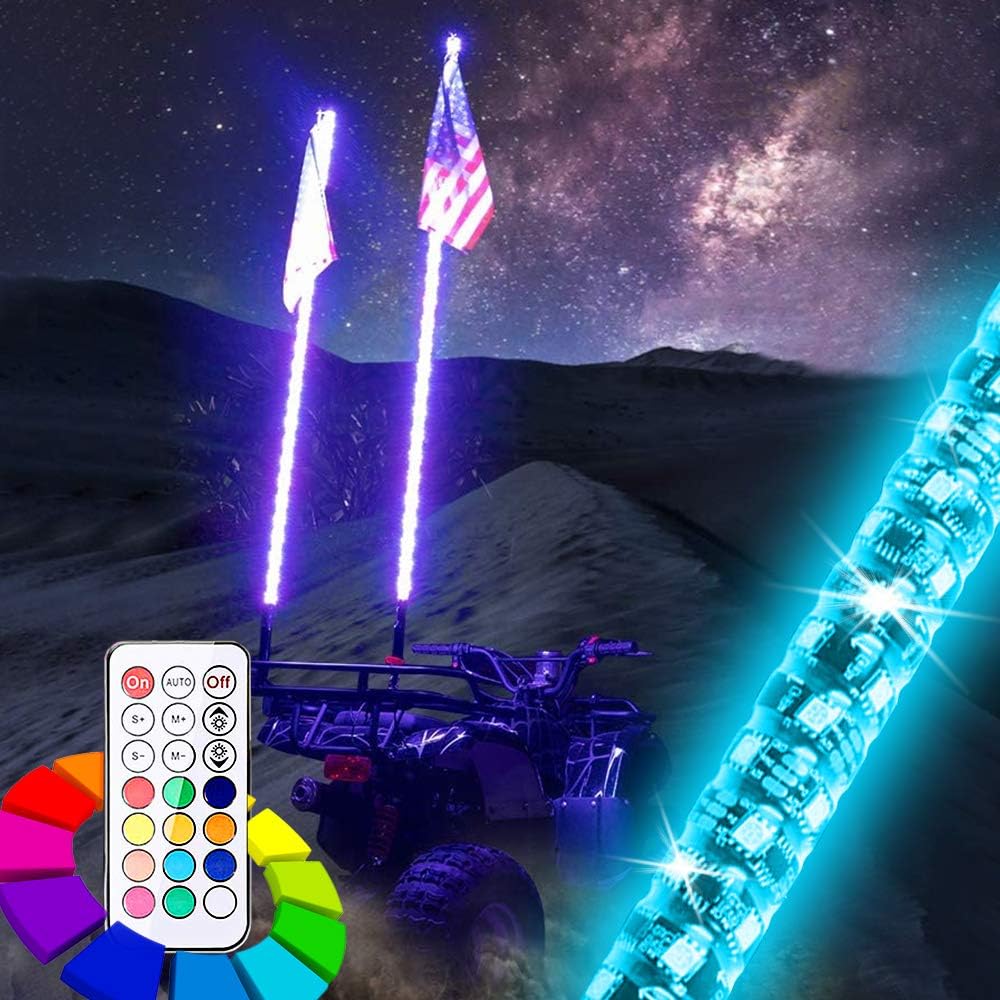 1 pair Maiker 3FT LED Whip Lights 360° Twisted Antenna Dream Wrapped ...