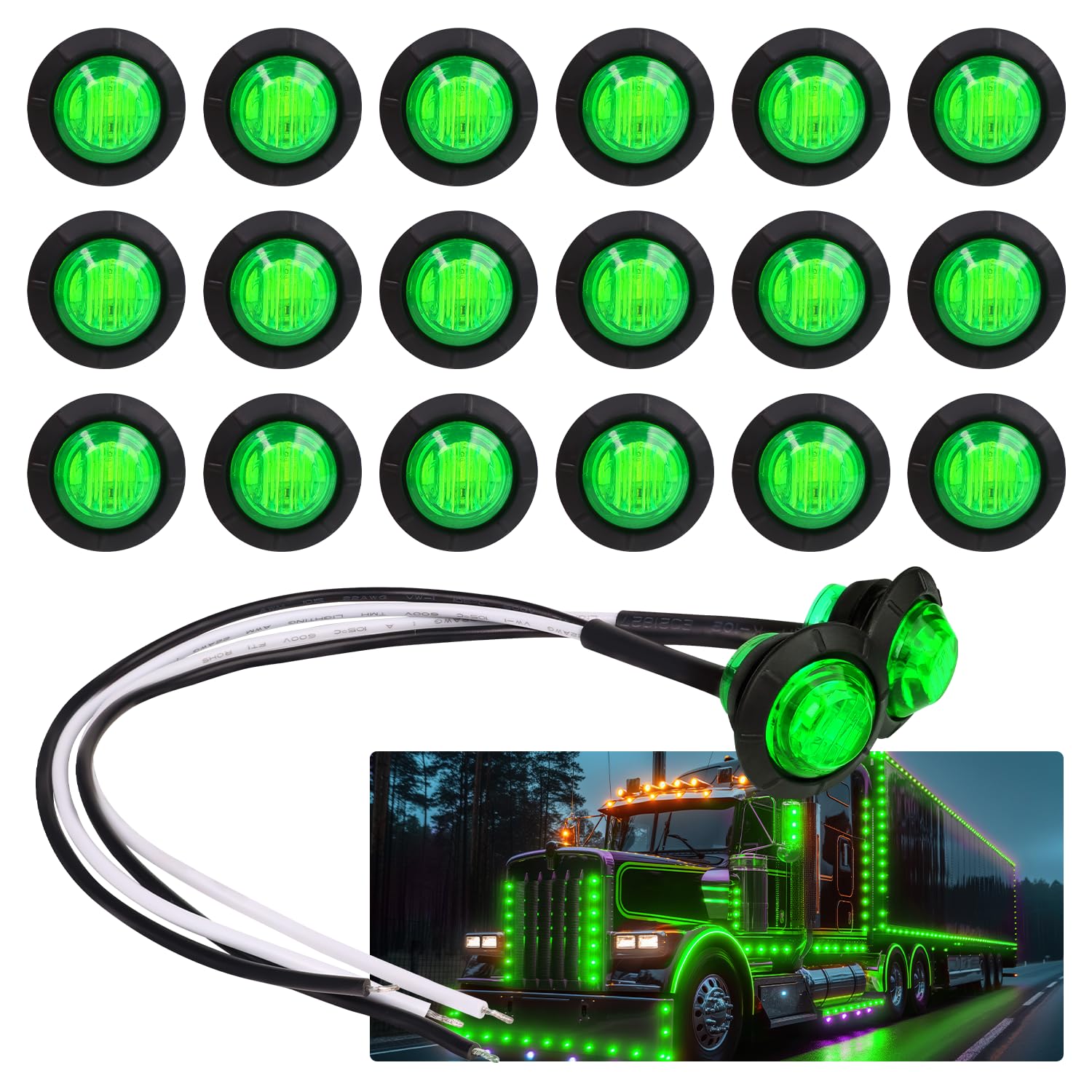 Snapklik.com : TMH 20 Pcs 3/4 Inch Round Green LED Small Bullet ...