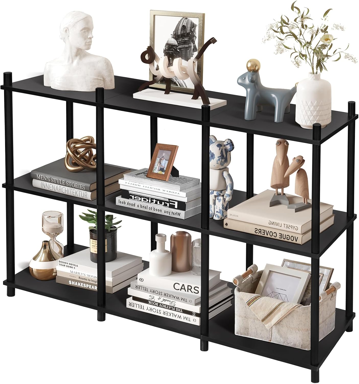 Amazon.com: YGYQZ Short Book Shelf - 3 Tier Open Back Long Horizontal ...