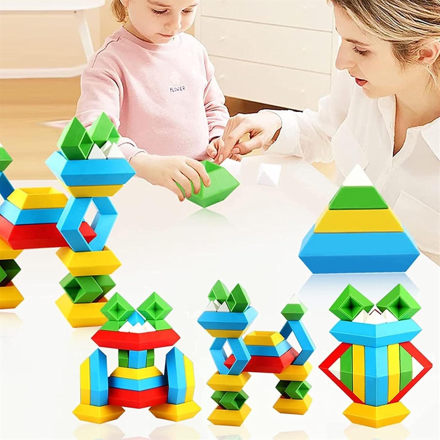 60PCS Pyramid Stacking Blocks Pyramid Stacking Toy Building Blocks for ...