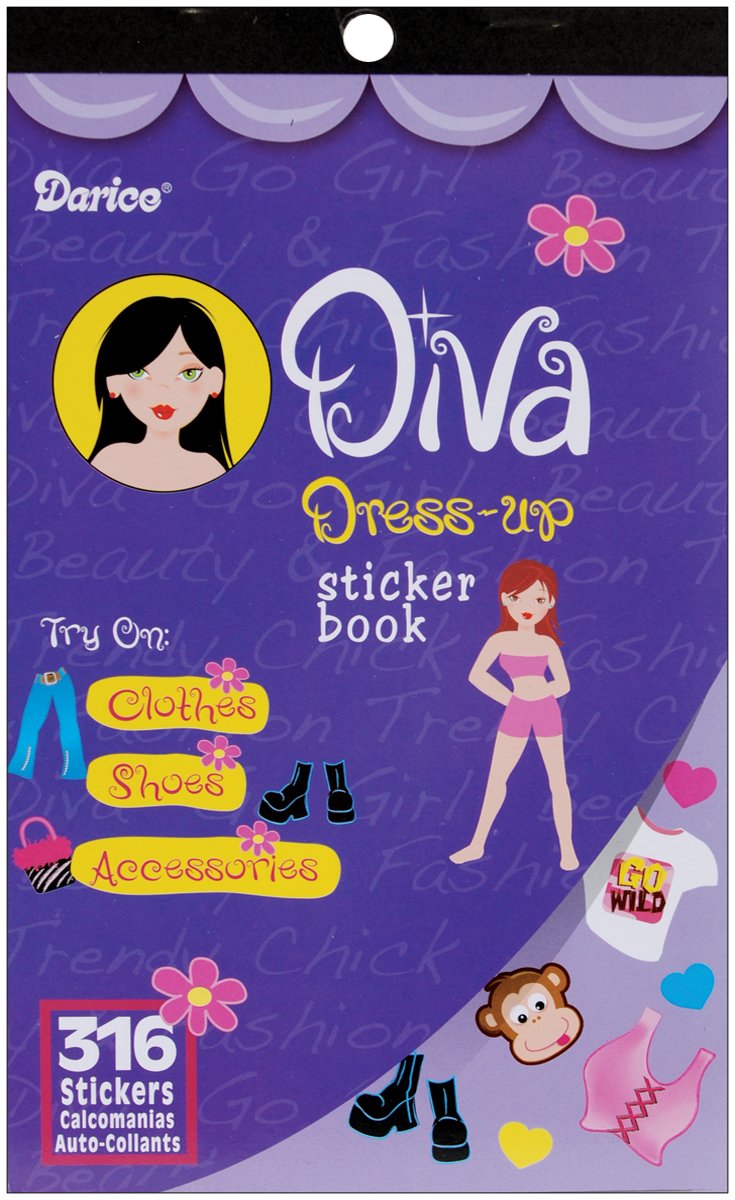Amazon.com: Darice Sticker Book, 9.5 by 6-Inch, Diva Dress-Up, 316-Pack ...