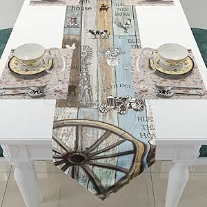 Amazon.com: Rustic Wood Table Runner Teal Green Vintage Country Brown ...