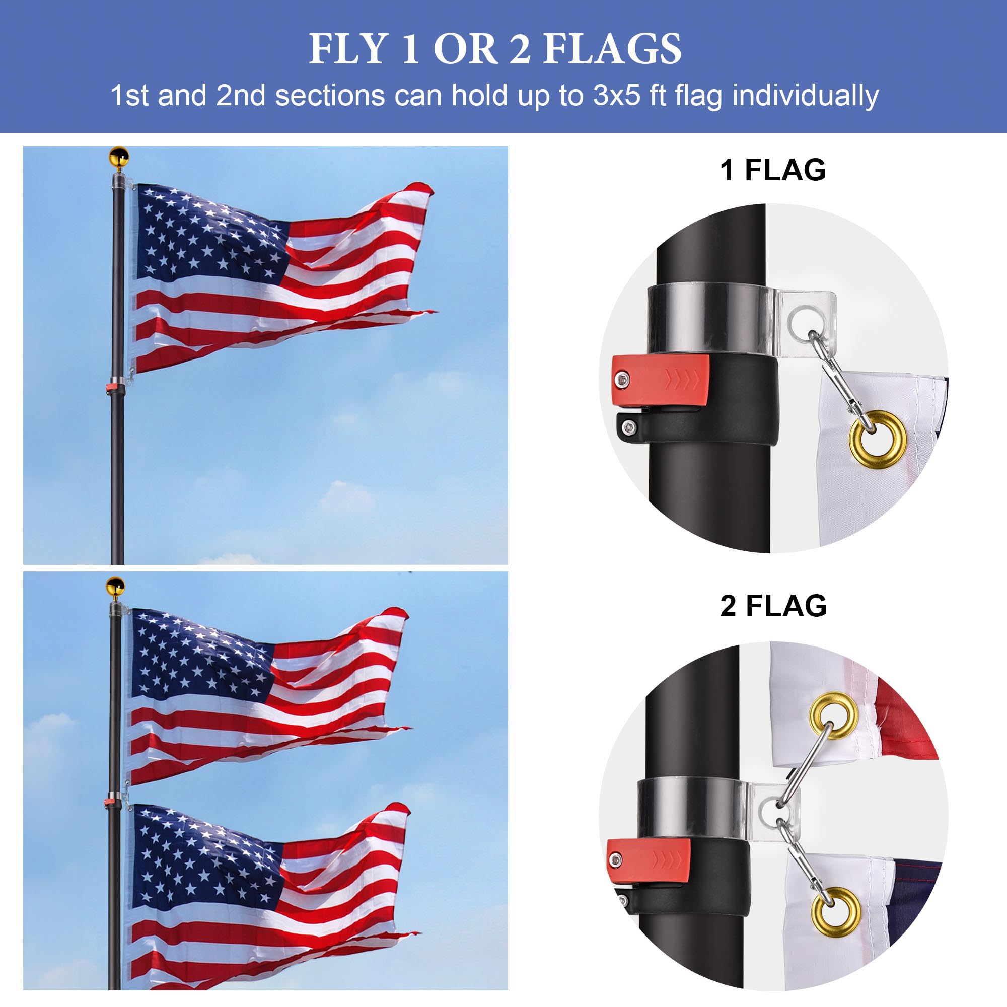 Snapklik.com : Yescom EZ GO 30ft Telescopic Flag Pole Kit Upgrade ...