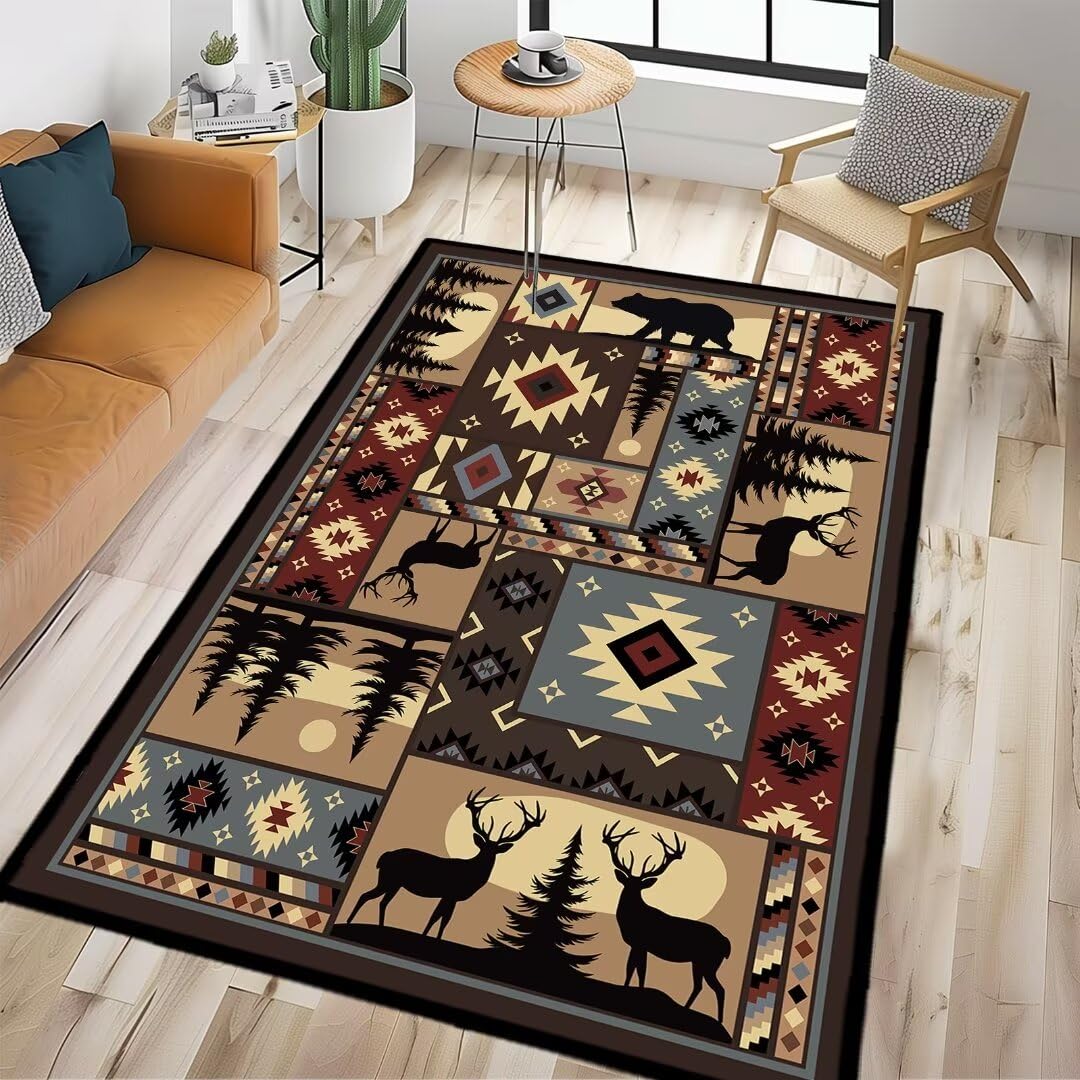 Amazon.com: Rustic Cabin Wildlife Area Rug 5x7 Living Room Rug,Buffalo ...