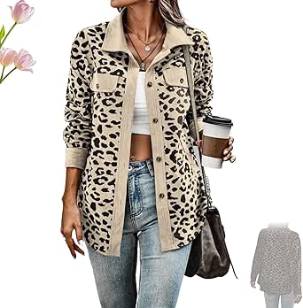 Amazon.com: Kirposh Womens Corduroy Shacket Jacket,Casual Leopard Print ...